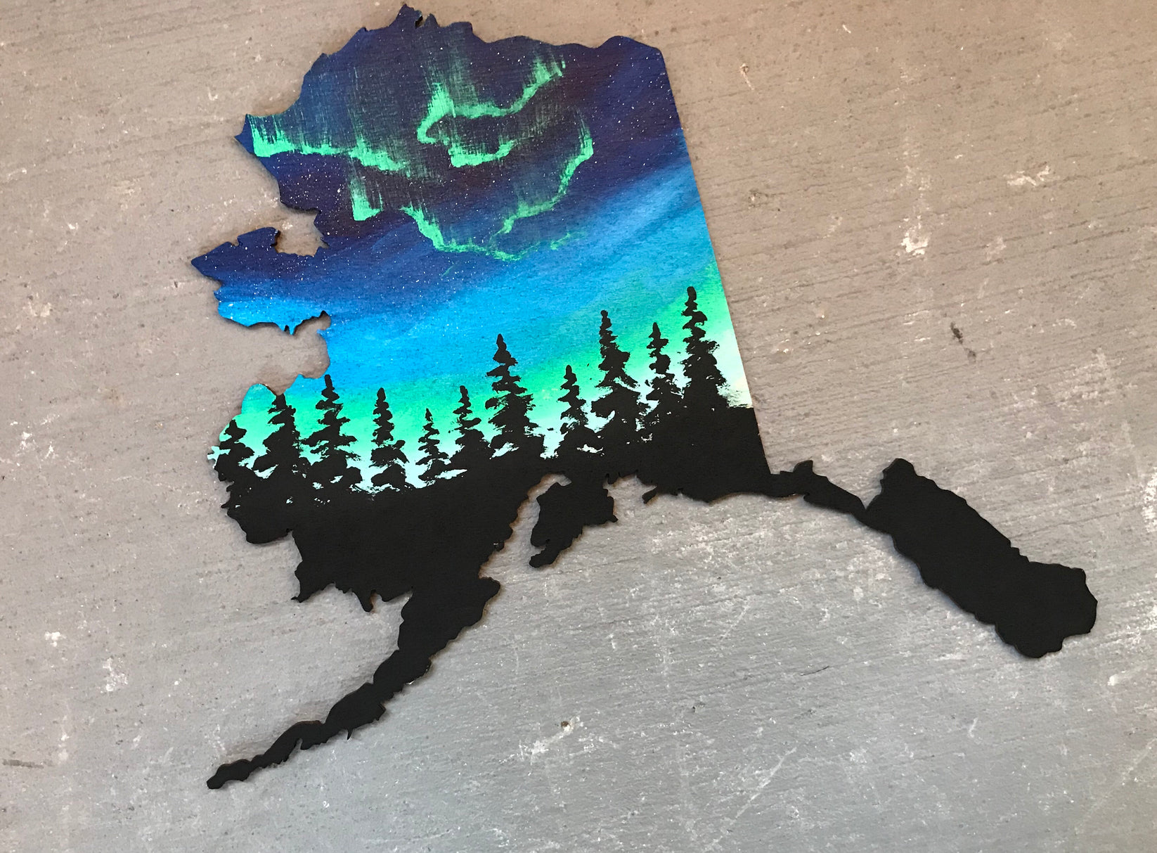 Alaska state northern lights cutout painting – Bittersweet Canvas